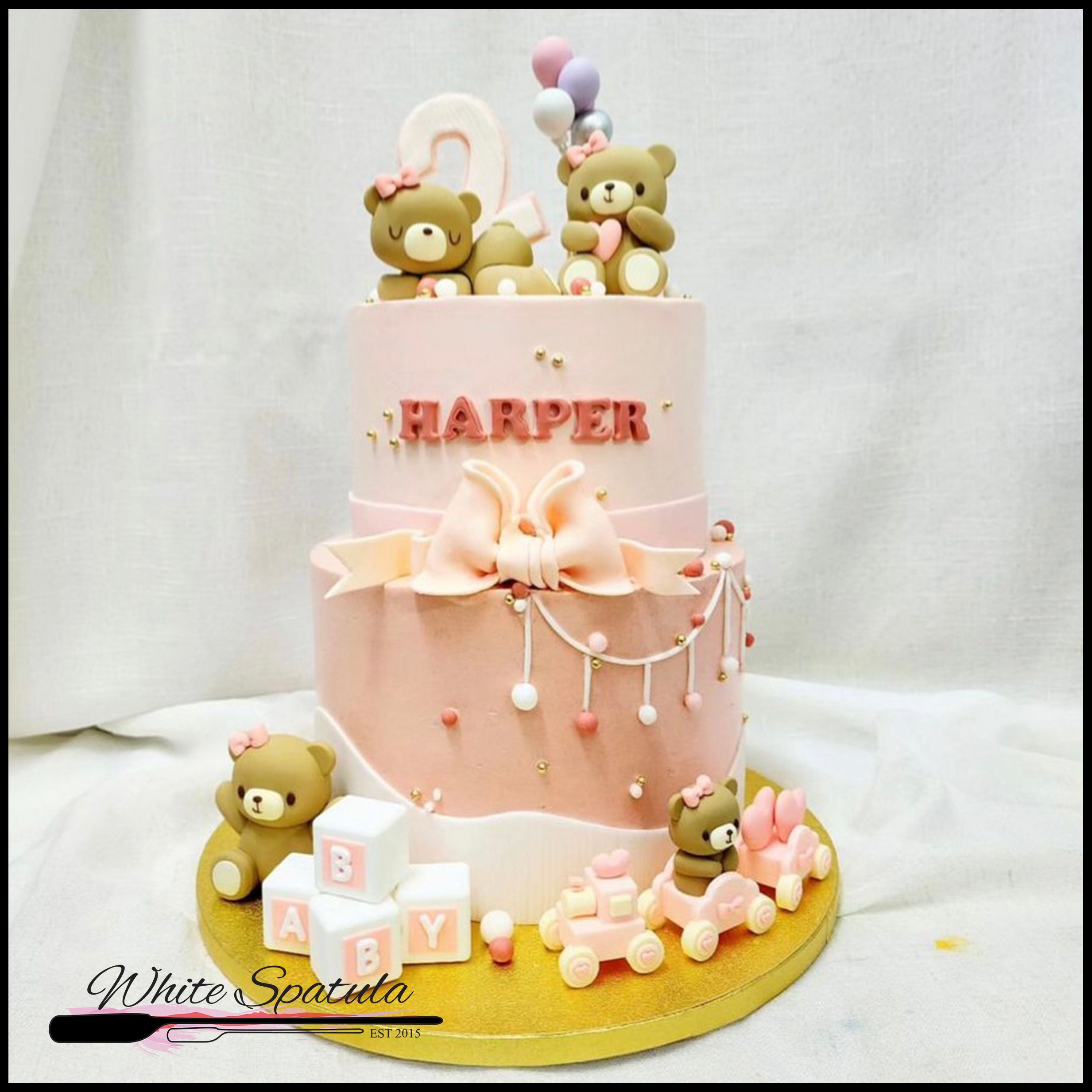 Harper's Bear Buttercream Cake - White Spatula