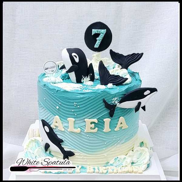 Whale Buttercream Cake - White Spatula